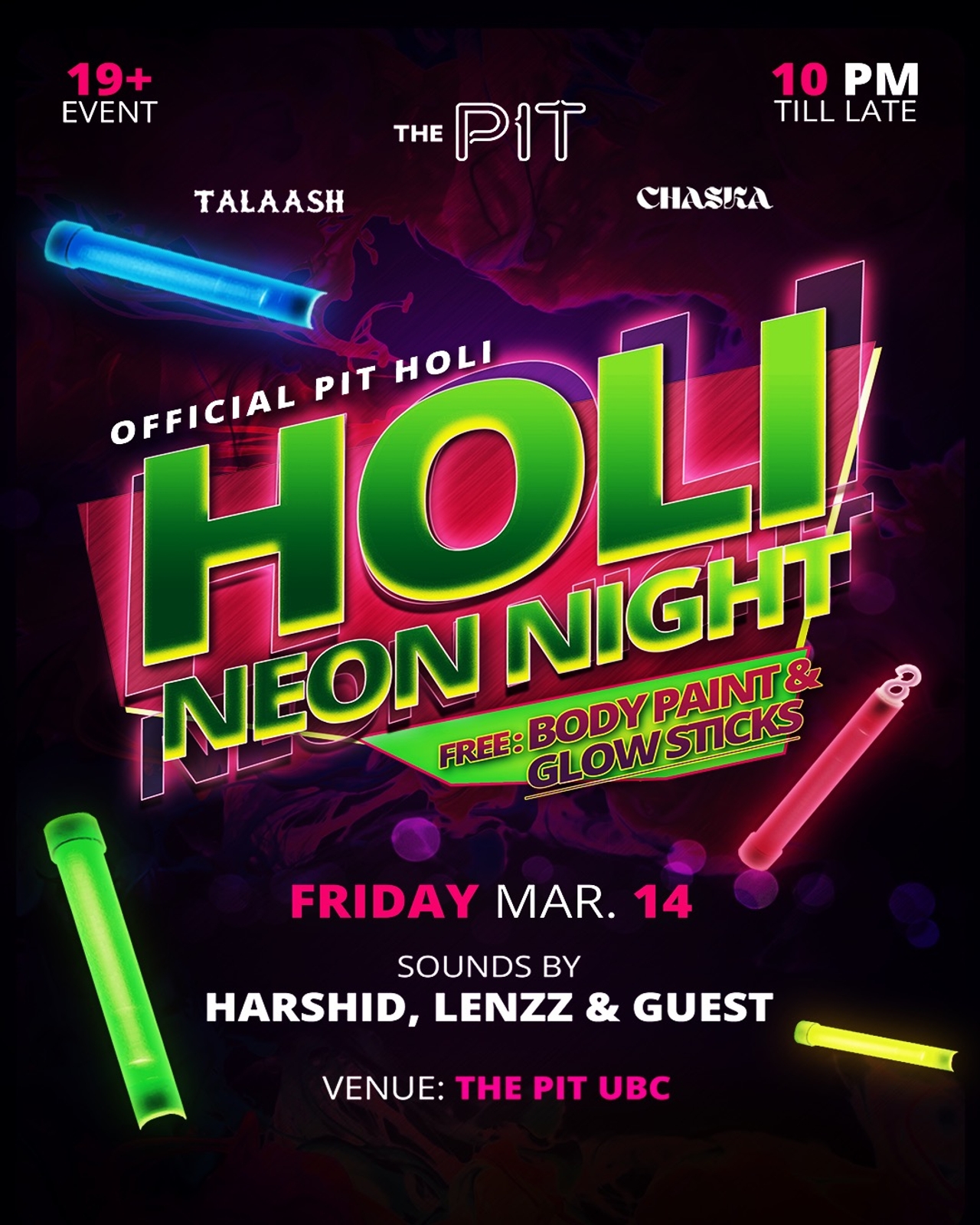 Pit’s Official Holi Party 2025, on March 14, Friday @thepitubc | Bounce
